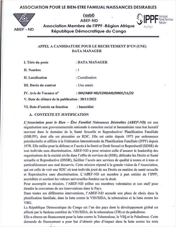 Data Manager - Congo Pub Online