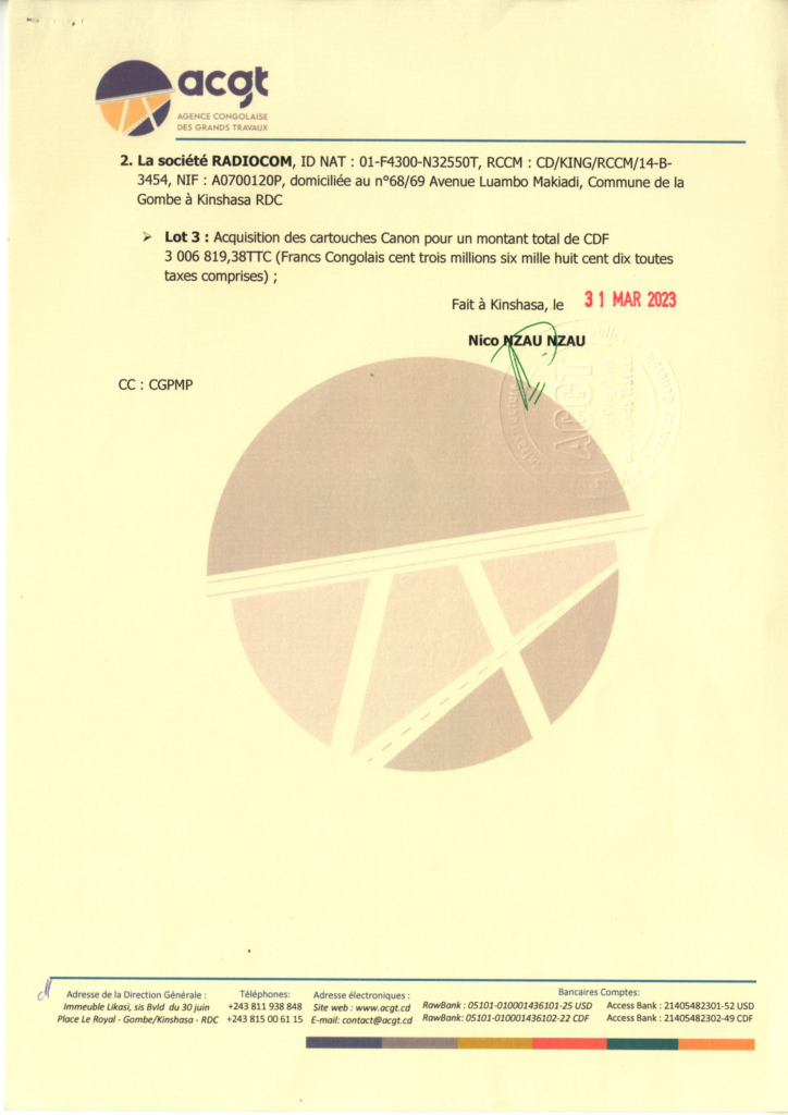 ATTRIBUTION PROVISOIRE ACCORDEE A LA SOCIETE « UAC SARL » LE LOT 1,2,4 ...