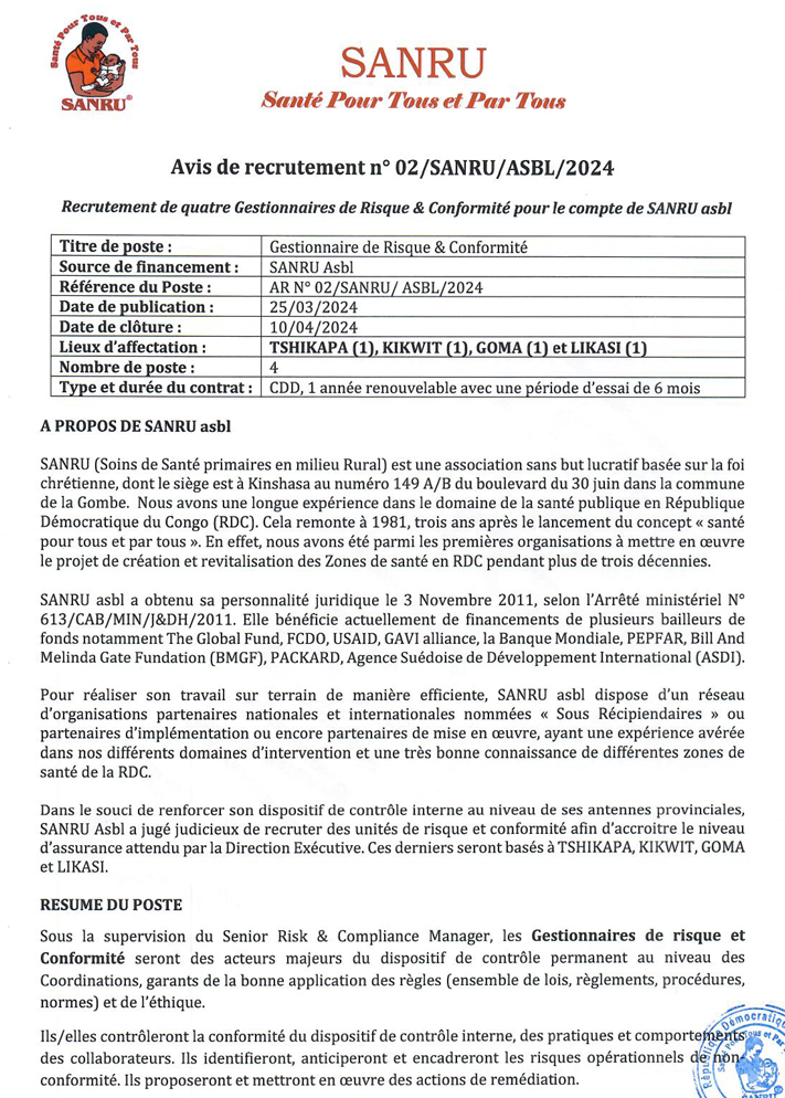 GESTIONNAIRE DE RISQUE & CONFORMITE