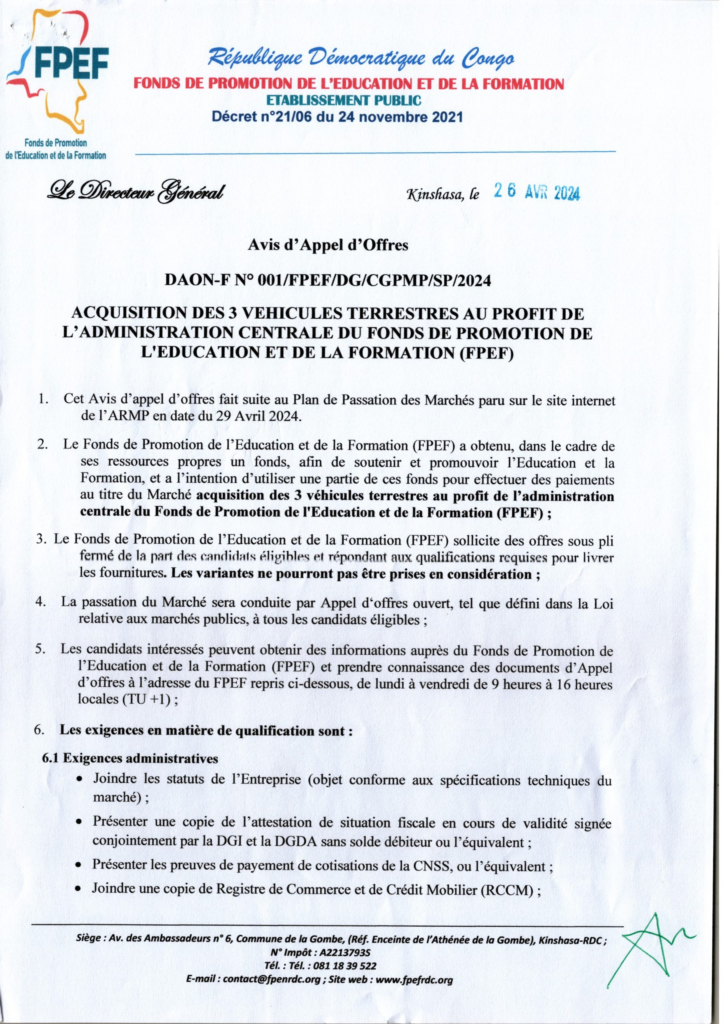 Attribution provisoire du marché de fournitures et services relatif à l ...