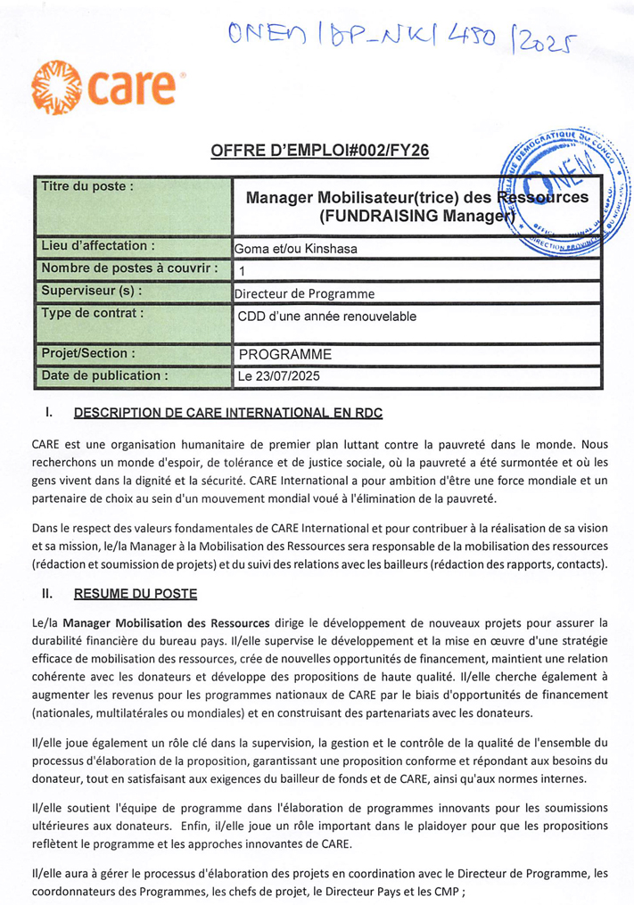 MANAGER MOBILISATEUR(TRICE) DES RESSOURCES (FUNDRAISING MANAGER)
